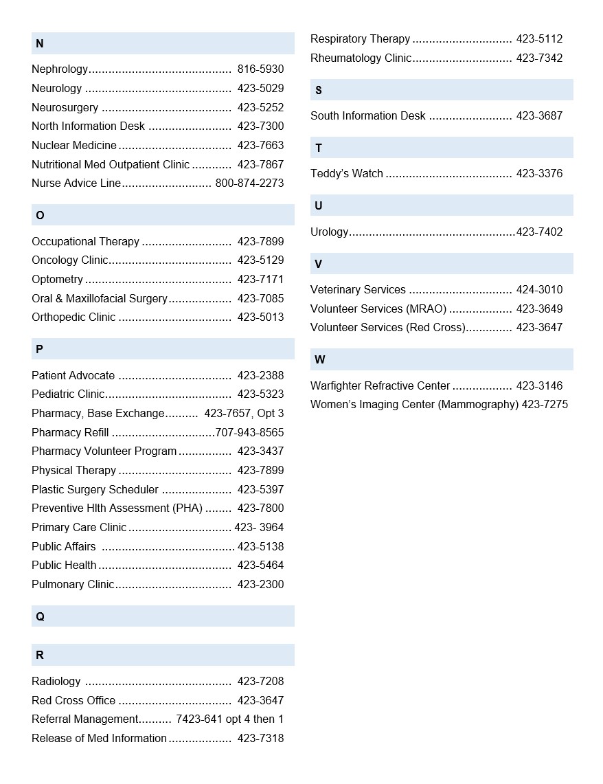 60th Medical Group - Travis Air Force Base > About Us > Facility Directory